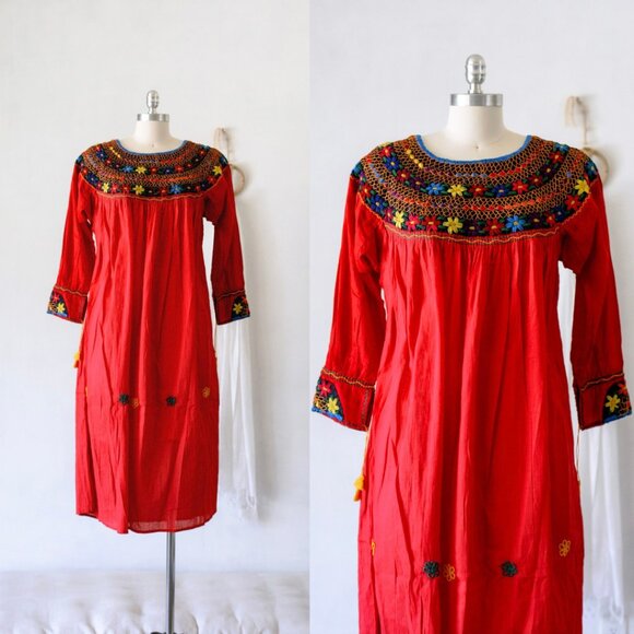 Handmade | Dresses | Vintage Handmade Mexican Red Gauze ...